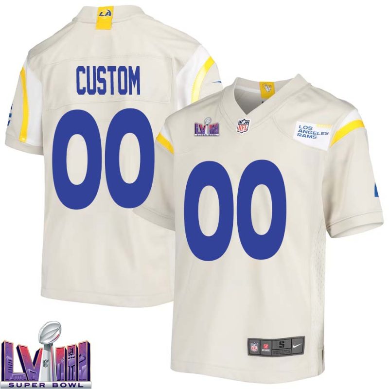 Custom Los Angeles Rams Super Bowl LVIII Game Road Jersey - Light Bone ...