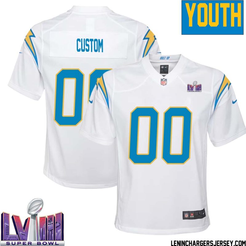 Youth Custom White Los Angeles Chargers Super Bowl LVIII Game Jersey ...