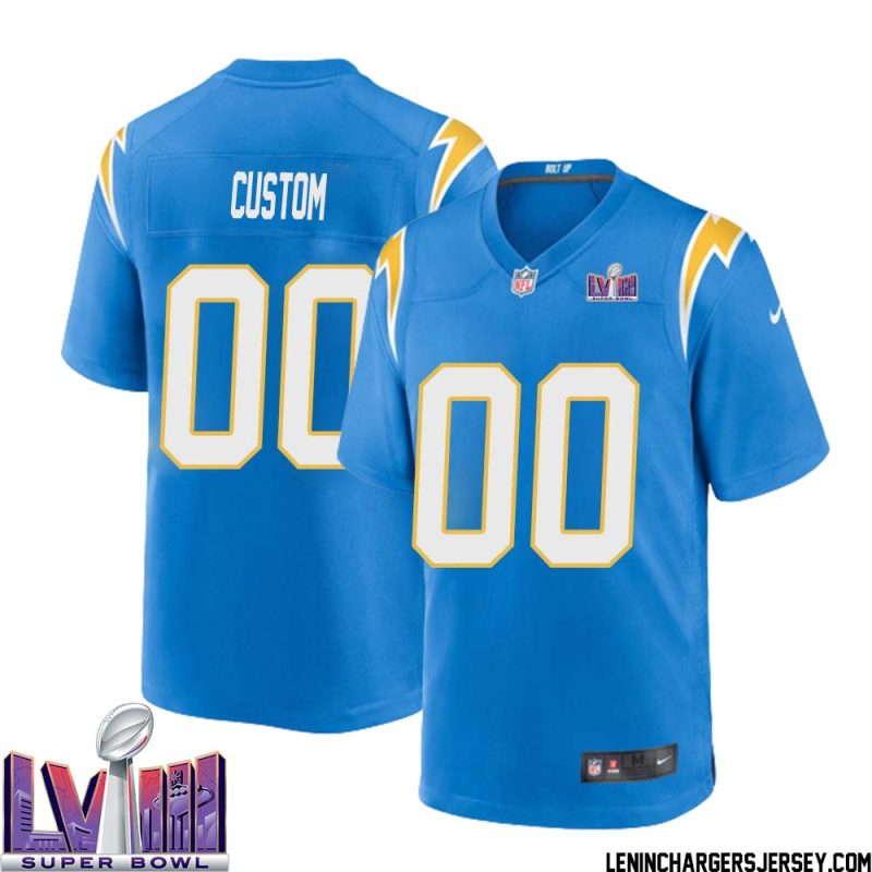Custom Men Los Angeles Chargers Super Bowl LVIII Home Game Jersey ...