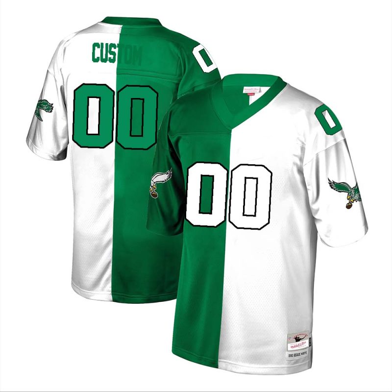 Philadelphia Eagles Custom Men Spilit White Green Jersey - Vulius NFL ...