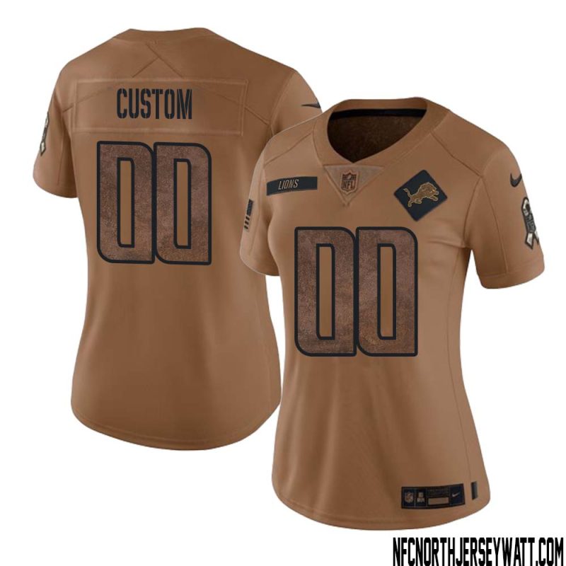 Woman Custom Brown Detroit Lions 2023 Salute To Service Retired Player ...